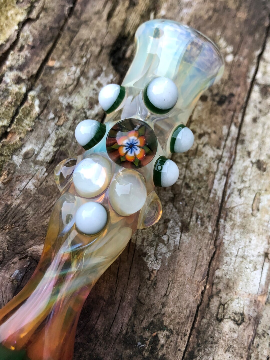 FLOWER Glass Pipes Chillum. Flower Millie With Green and White ...