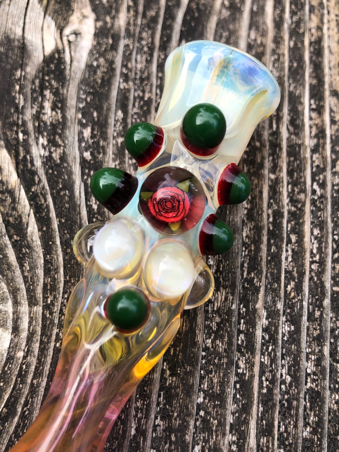 ROSE Glass Pipes Fumed Chillum. Hand Blown Rose Millie With Highlights ...