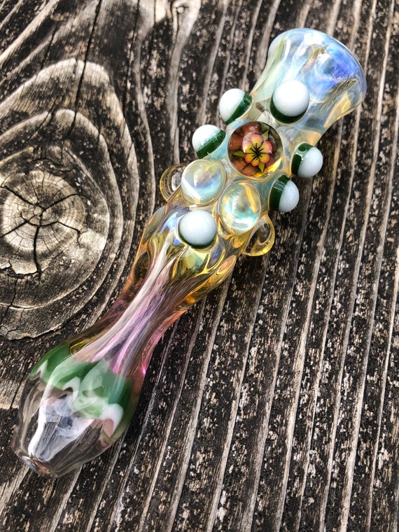 FLOWER Glass Pipes Chillum. Flower Millie With Green and White - Etsy