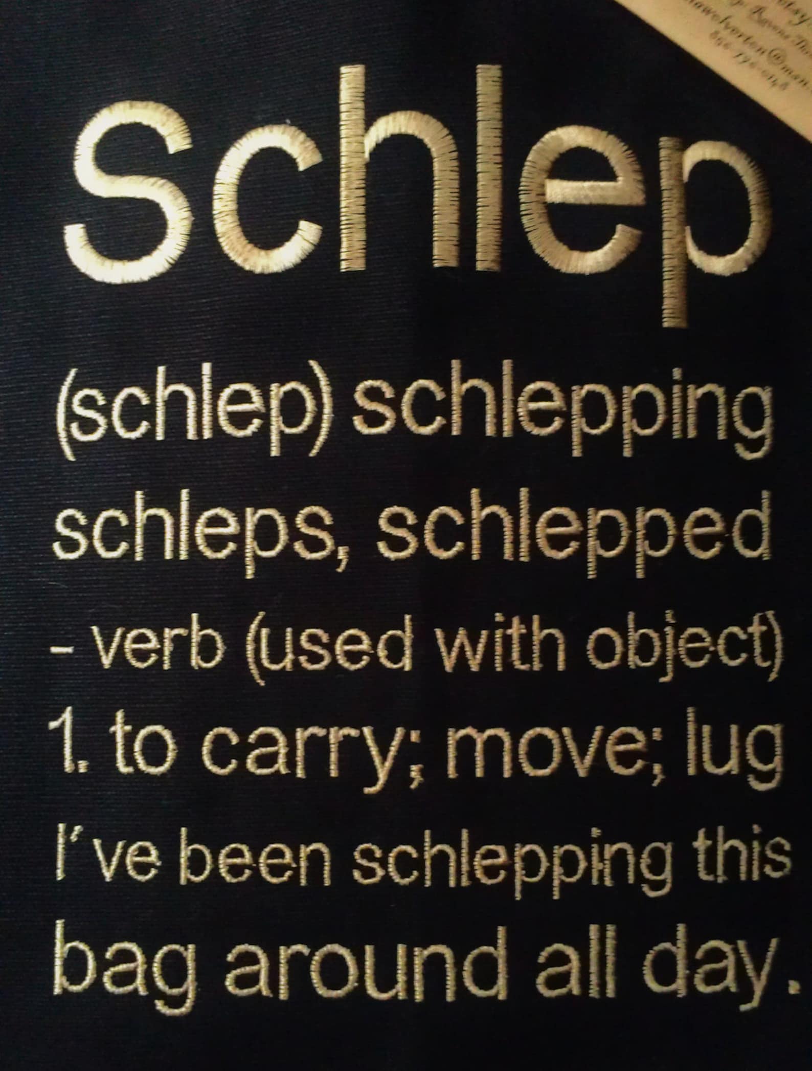 Schlep Definition yiddish jewish tote bag Embroidery Custom | Etsy