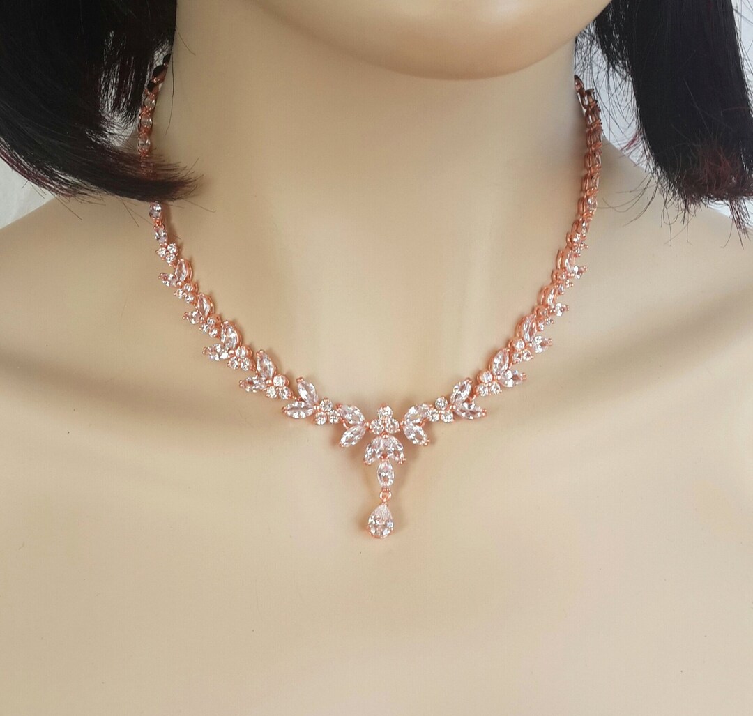 Rose Gold Wedding Necklace, Pearl Bridal Necklace, Rose Gold Bridal ...