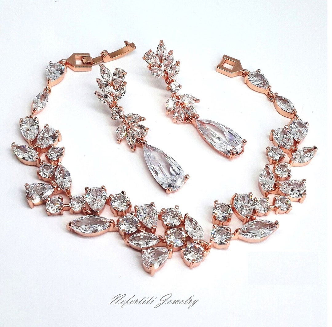 Rose Gold Bridal Jewelry Set Rose Gold Jewelry Set Wedding - Etsy
