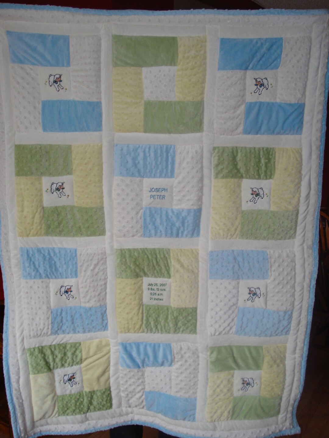 Boy's Baby Minkie Quilt custom colour choice and design 45 x 54 inches ...