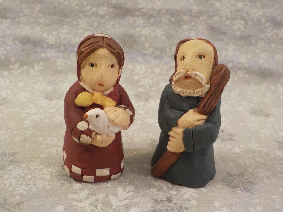 Terra Cotta/clay Mini Noah & His Wife Hand Painted - Etsy