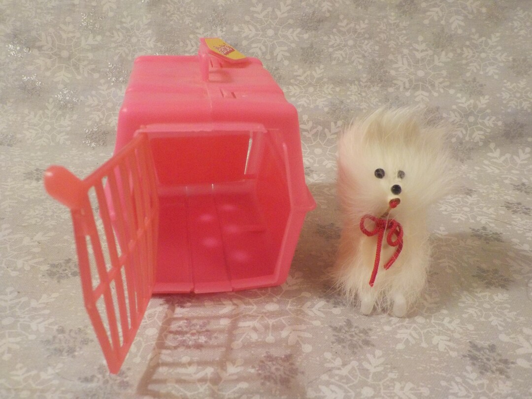 Barbie Doll Vintage Accessory Dog W/ Pet Pink Cage Crate Carrier ...
