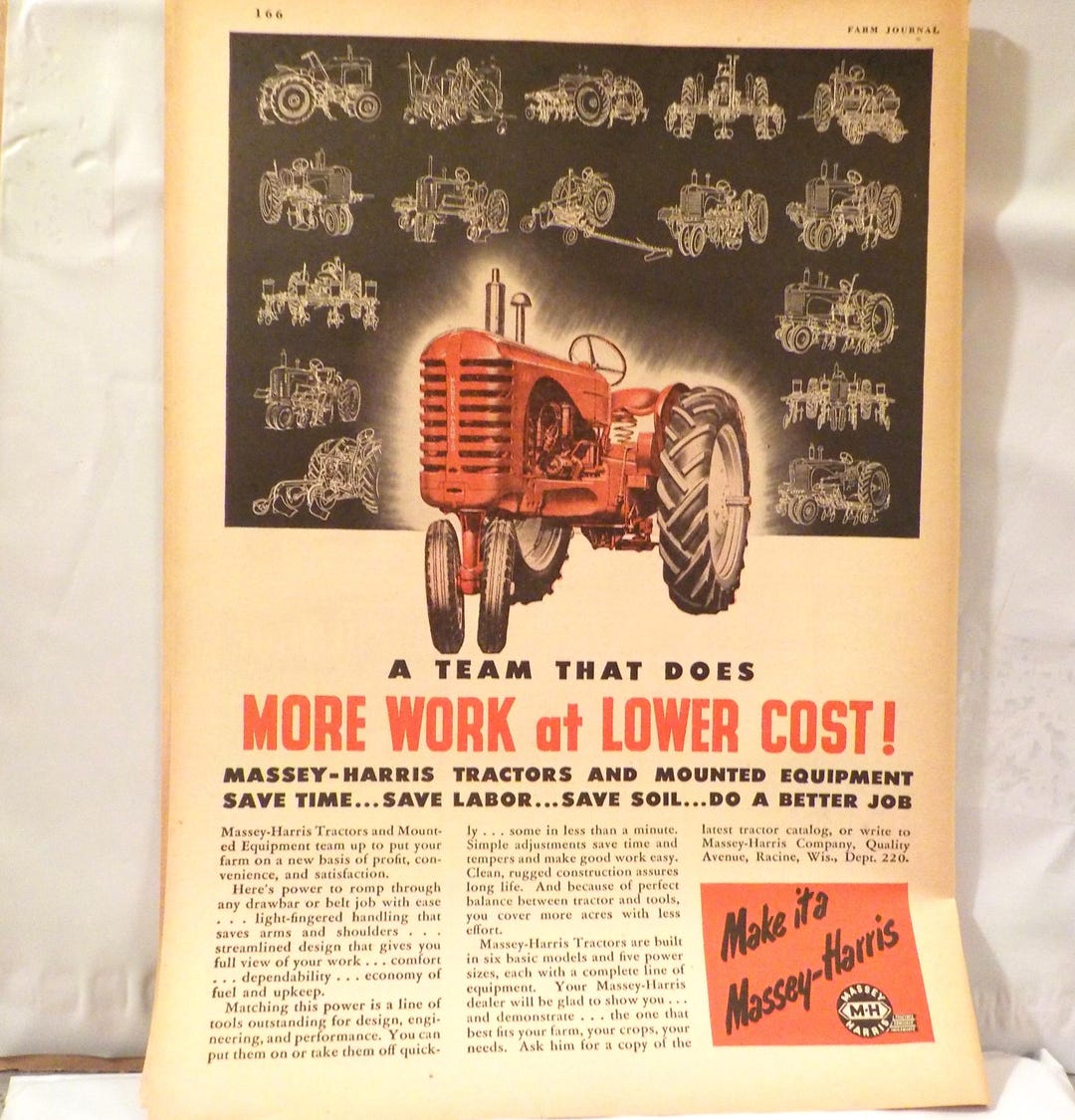 Vintage 1940s Magazine Ad MASSEY-HARRIS TRACTORS 11 X 8 Page - Etsy