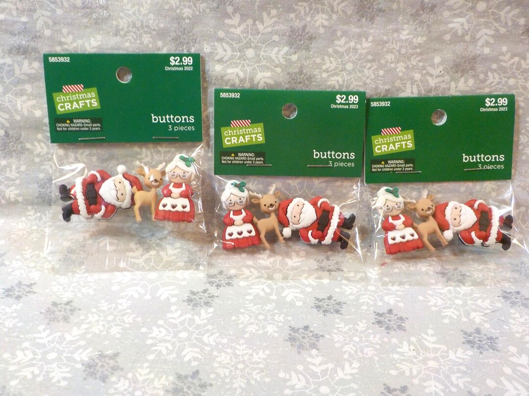 Three Packs of Mr. and Mrs. Santa Claus Buttons With A Reindeer - Shank ...