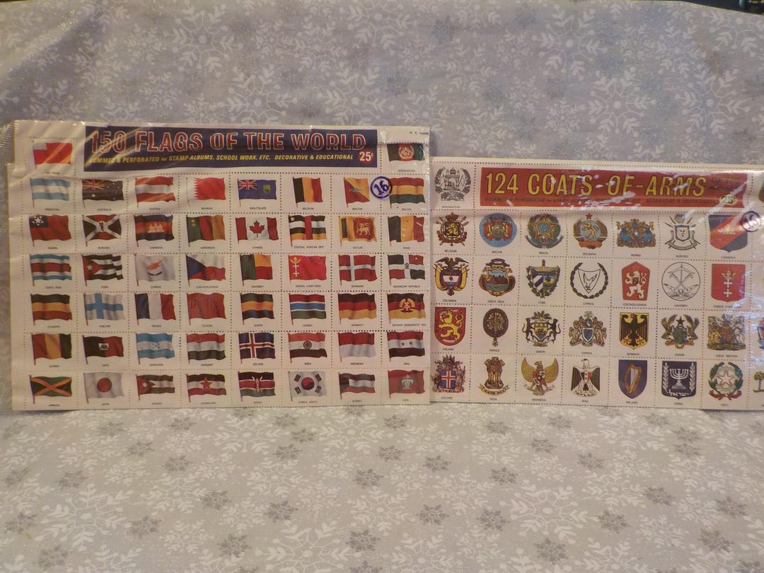 150 Flags of the World & 124 Coats-of-arms Stamps Sealed - Etsy