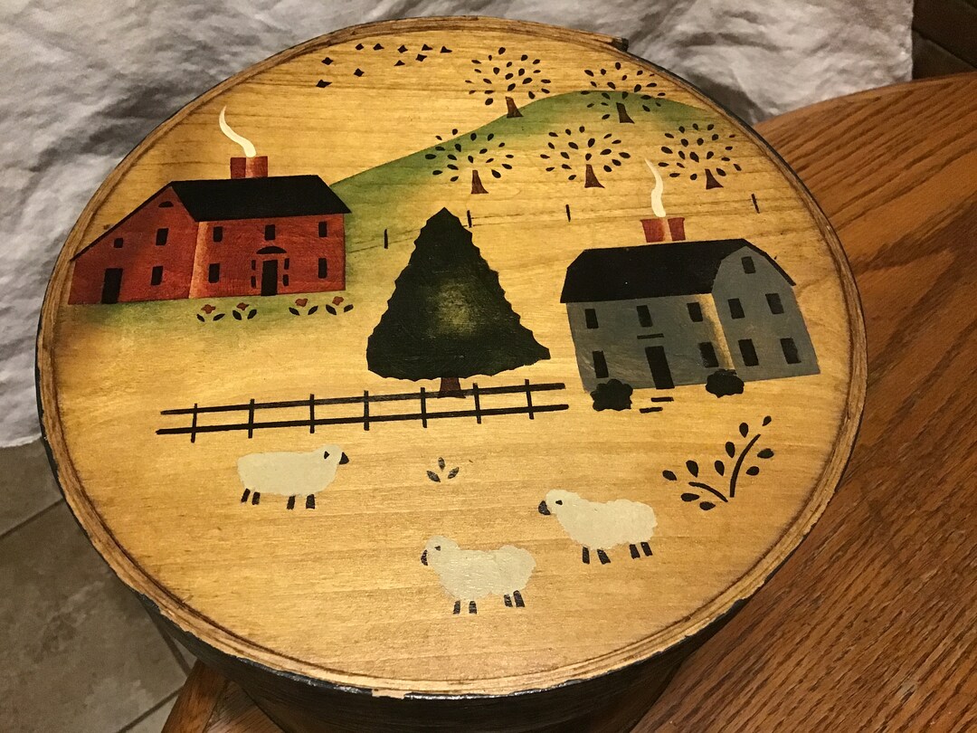 Vintage Decorated Cheese Box, Farm Scene, Sheep, Mountains - Etsy