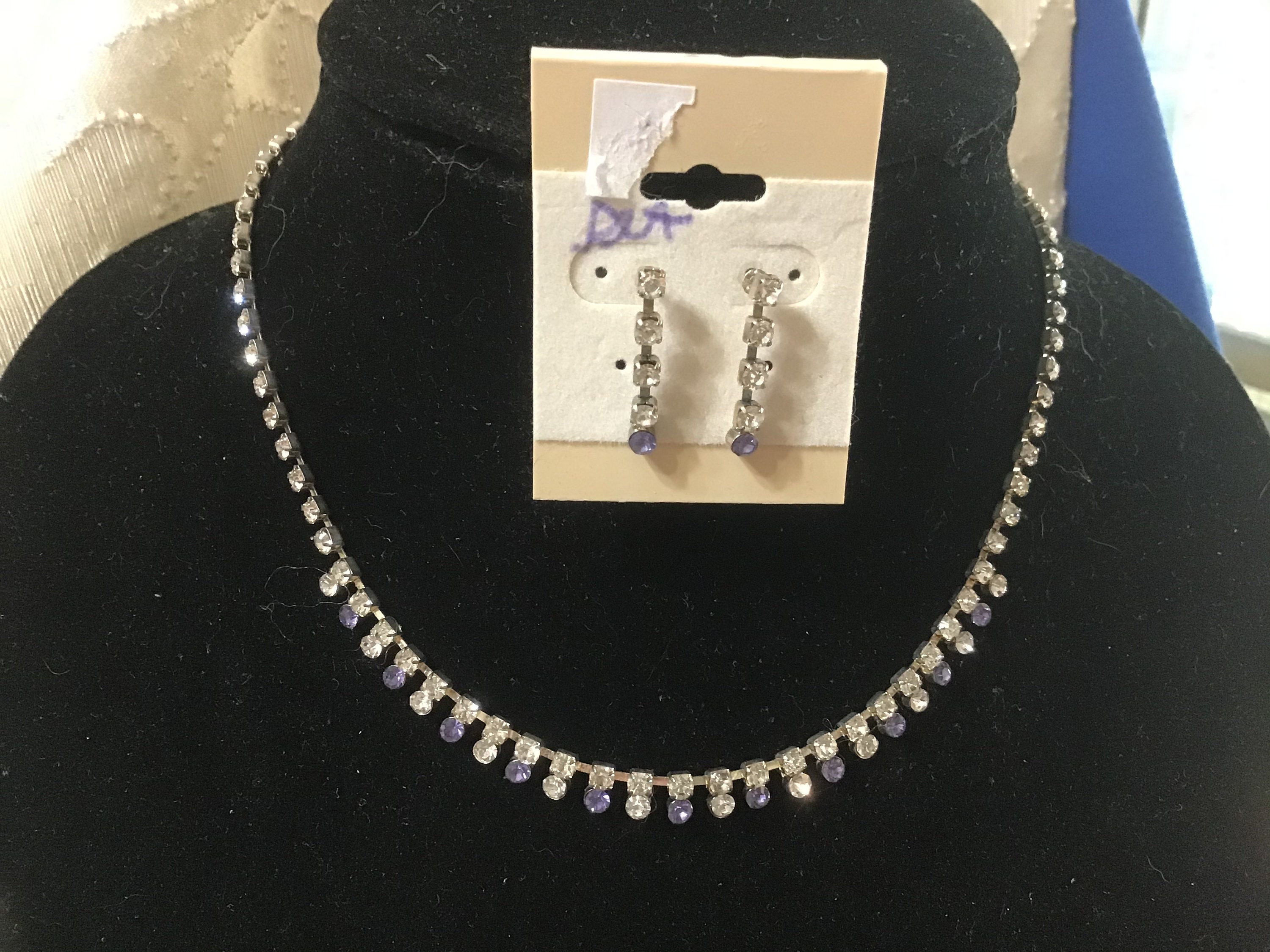 Vintage Set Clear Rhinestones & Purple Pierced Earrings | Etsy