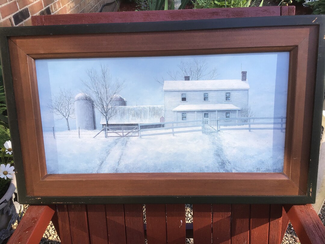 1950s Set of Two Artist David Knowlton Framed Snowy Winter Scene Prints ...