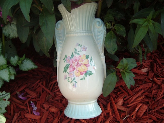 Vintage Ceramic Seven Inch Vase Beautiful Flowers of Yellow & | Etsy