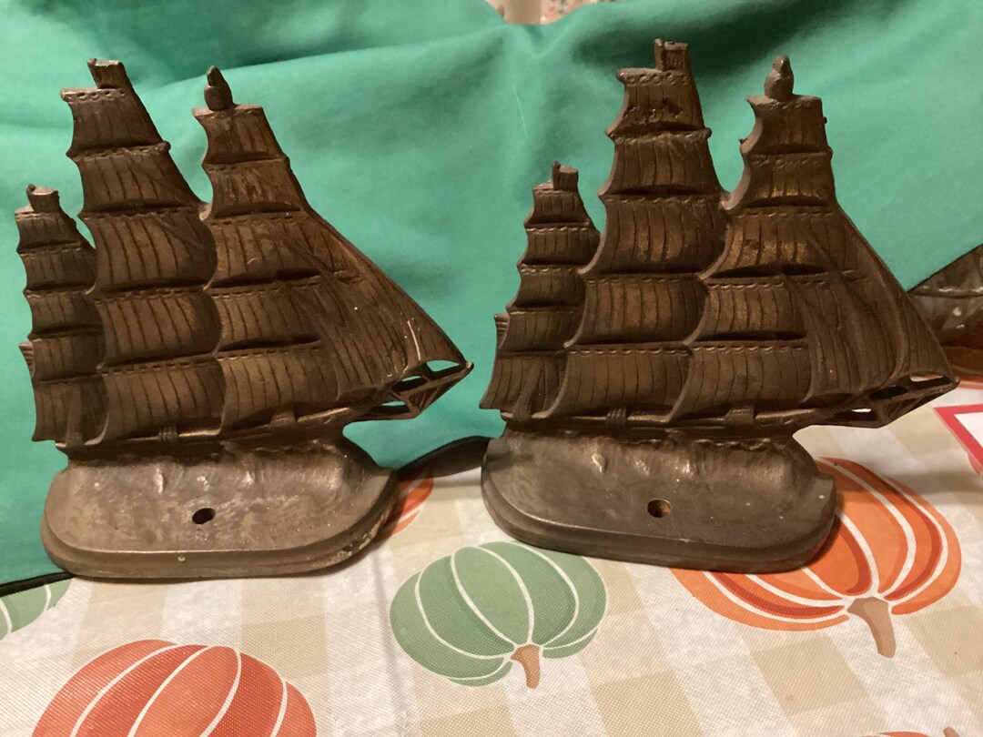 Vintage Solid Brass Sailing Ship Bookends, Pirates, Sails, Ocean - Etsy