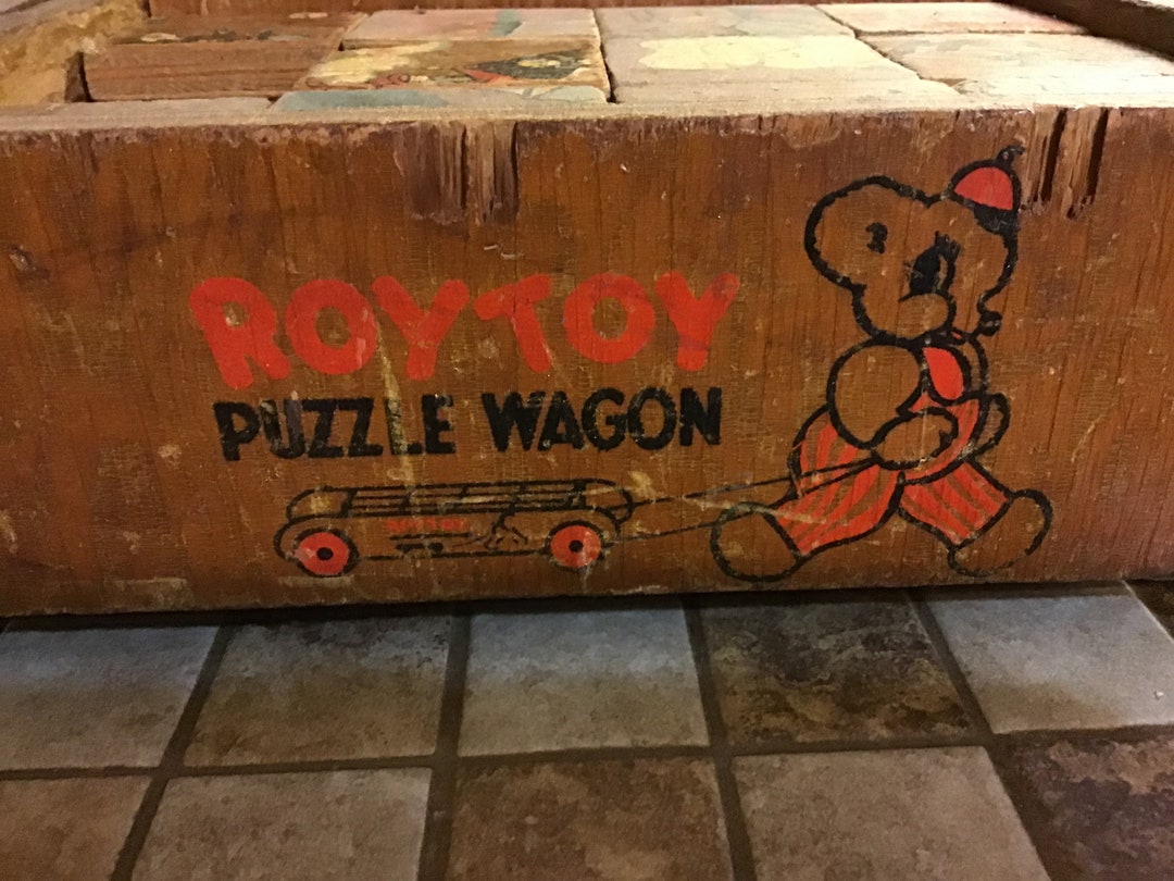 Vintage Roytoy Wooden Block Wagon, Nursery Rhyme Blocks - Etsy