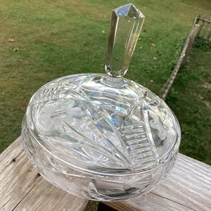 Vintage Crystal Extra Large Candy Dish With Lid, Beautiful Etched ...
