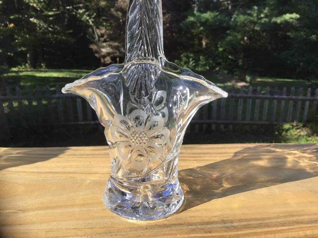 Vintage Small Etched Glass Basket, Flower Blossom - Etsy