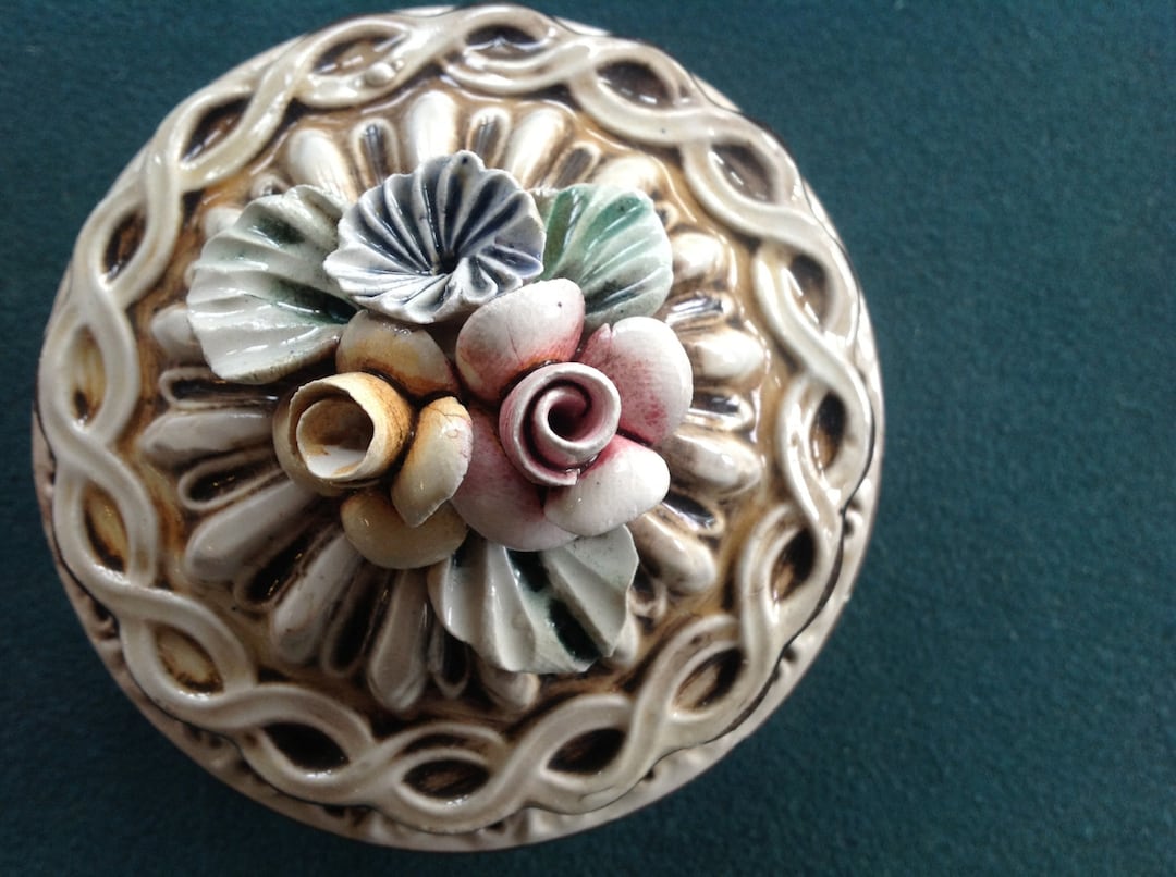 Vintage Ceramic Flower Top Trinket Box - Etsy