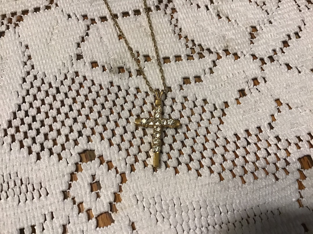 Vintage Gold Tone Avon Cross With Clear Rhinestones, Chain - Etsy