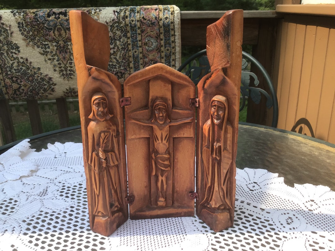 Vintage Trifold Hand Carved, Wooden, Religious, Jesus, Alter - Etsy