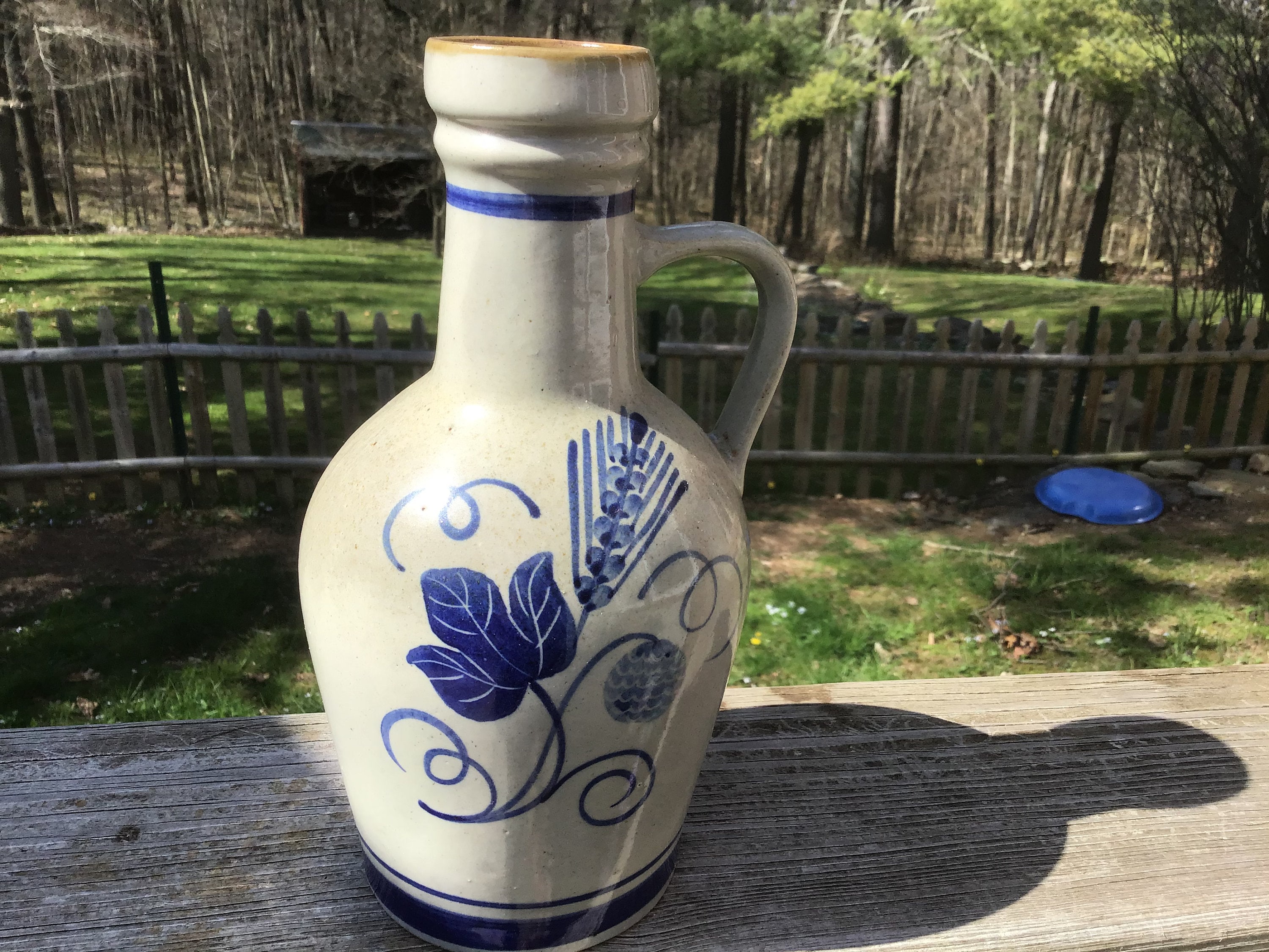 Vintage Pottery Jug With Blue Flowers and Swirl Design - Etsy