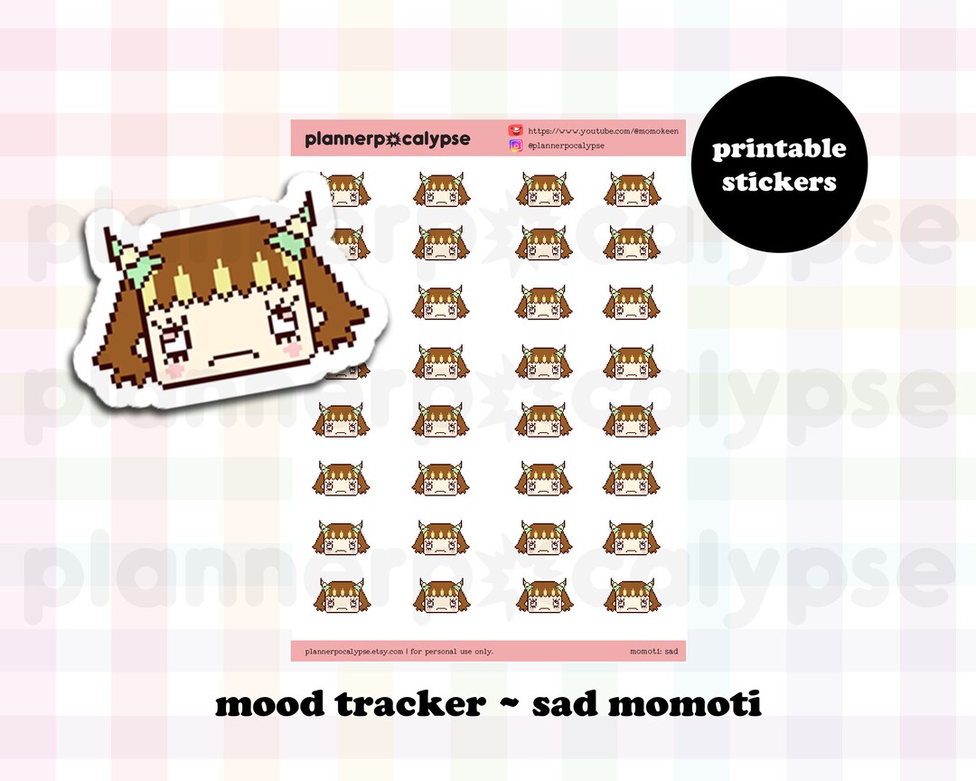 Sad Momoti | Cute Printable Momokeen Emoji Stickers to Track Your Mood ...