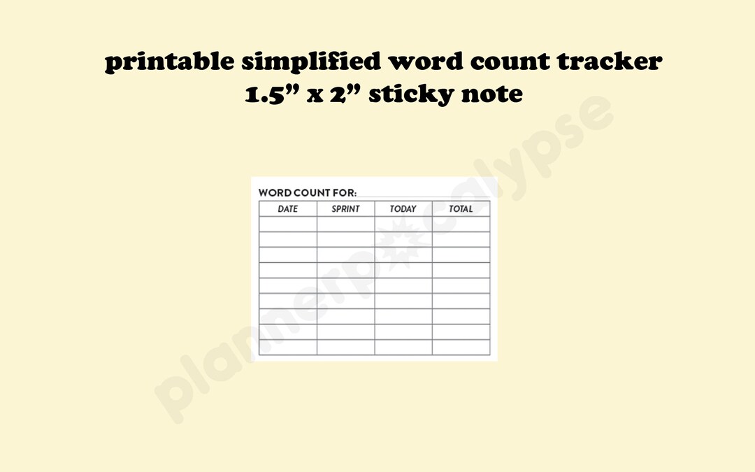 PRINTABLE Simplifed Word Count Tracker 1.5 X 2 Sticky Notes for Writers ...