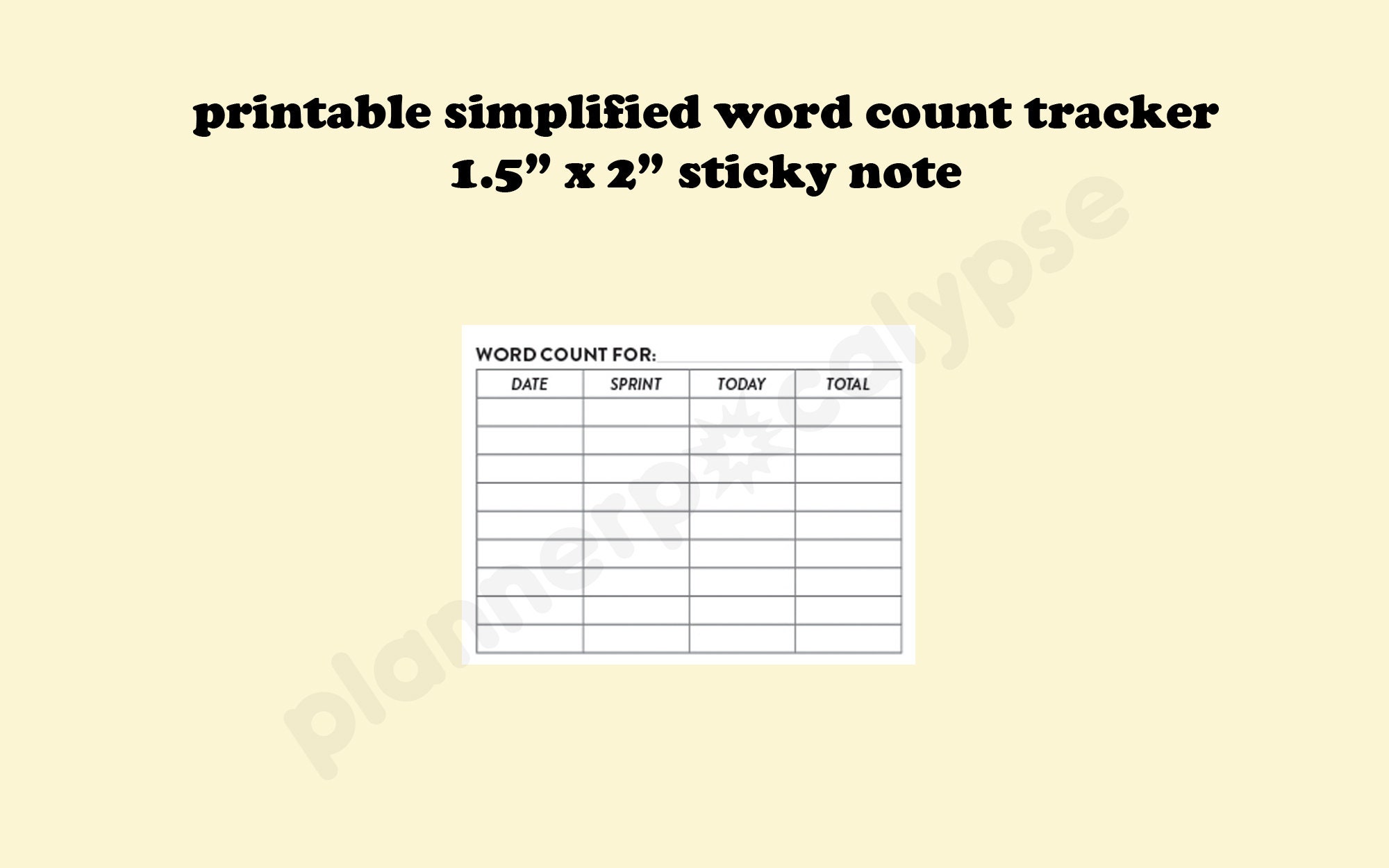 PRINTABLE Simplifed Word Count Tracker 1.5" X 2" Sticky Notes for ...