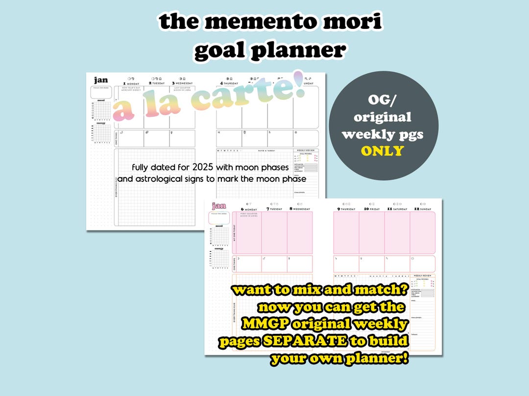 2025 the Memento Mori Goal Planner *A La Carte*: Original Weekly Spread ...