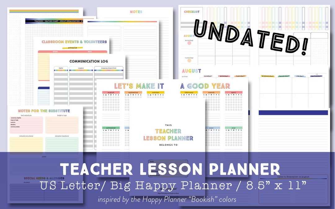 Undated Printable Teacher Lesson Planner for Big Happy Planner US ...