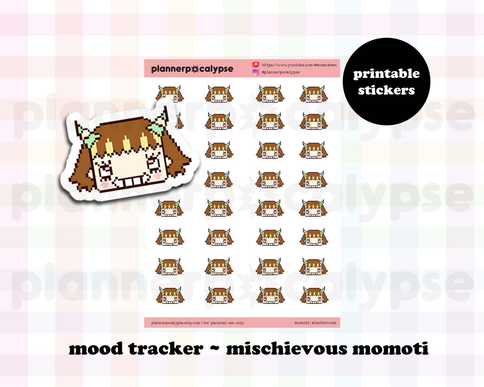 Mischievous Momoti Cute Printable Momokeen Emoji Stickers to Track Your ...