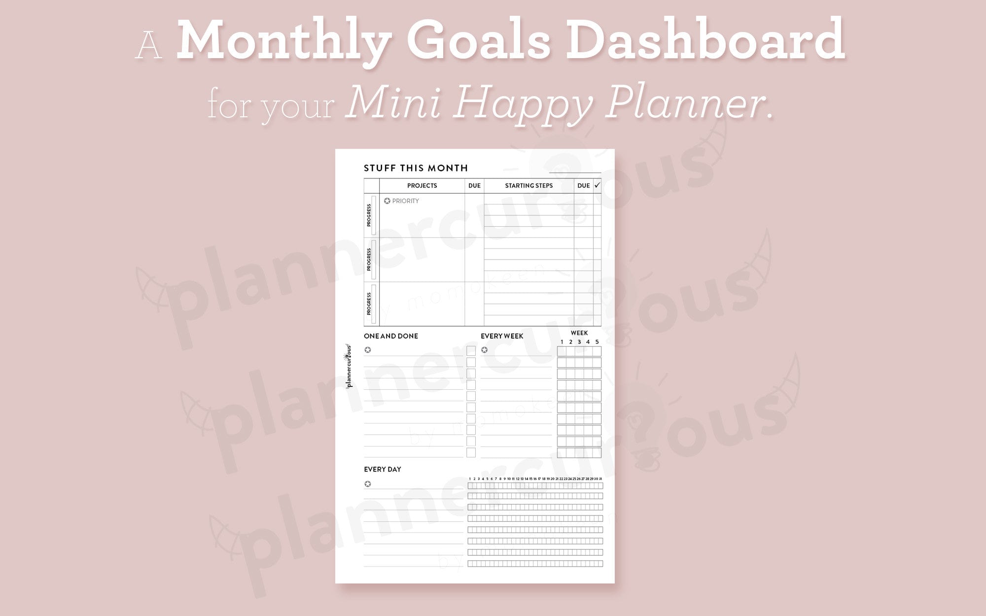 Monthly Goal Setting Dashboard for Mini Happy Planner Printable Insert ...