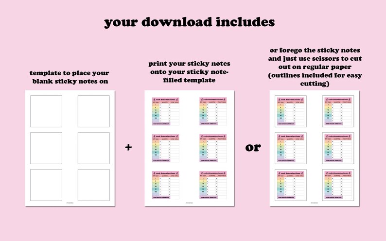 Cute Rainbow PRINTABLE Cash Denomination Breakdown 3 X 3 Sticky Notes ...