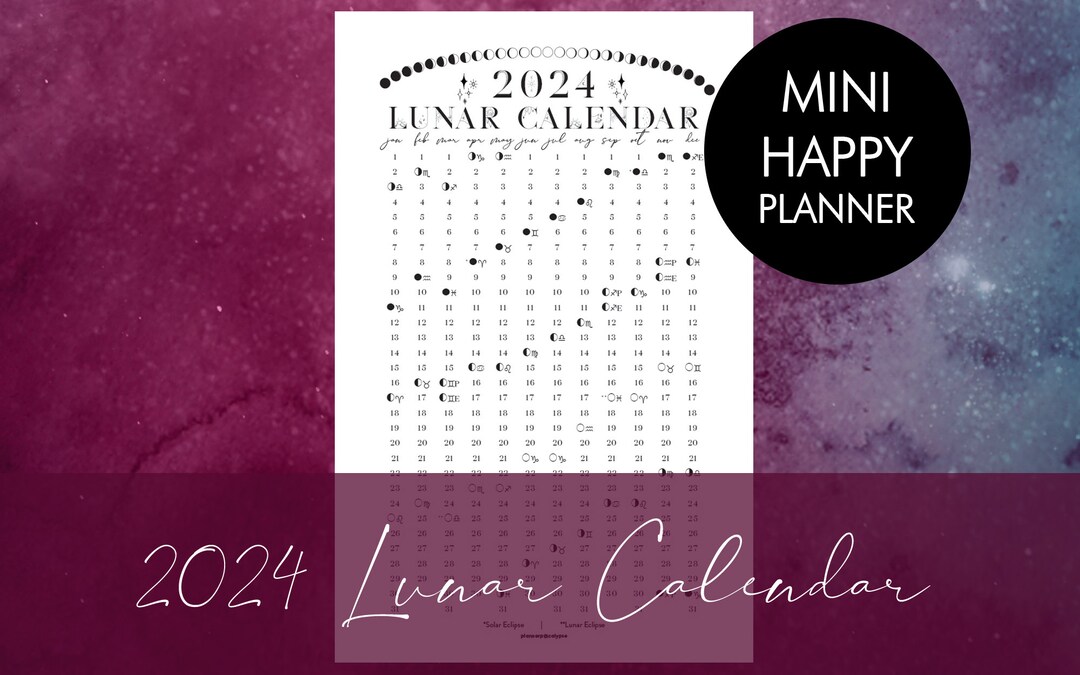 2024 Printable Lunar Calendar for Mini Happy Planner Moon Phases ...