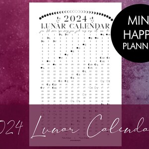 2024 Printable Lunar Calendar for Mini Happy Planner Moon - Etsy Australia