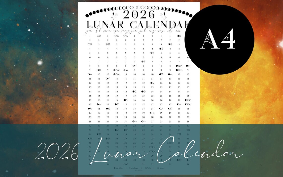 2026 Printable Lunar Calendar for A4 Planner Binder | Discbound ...