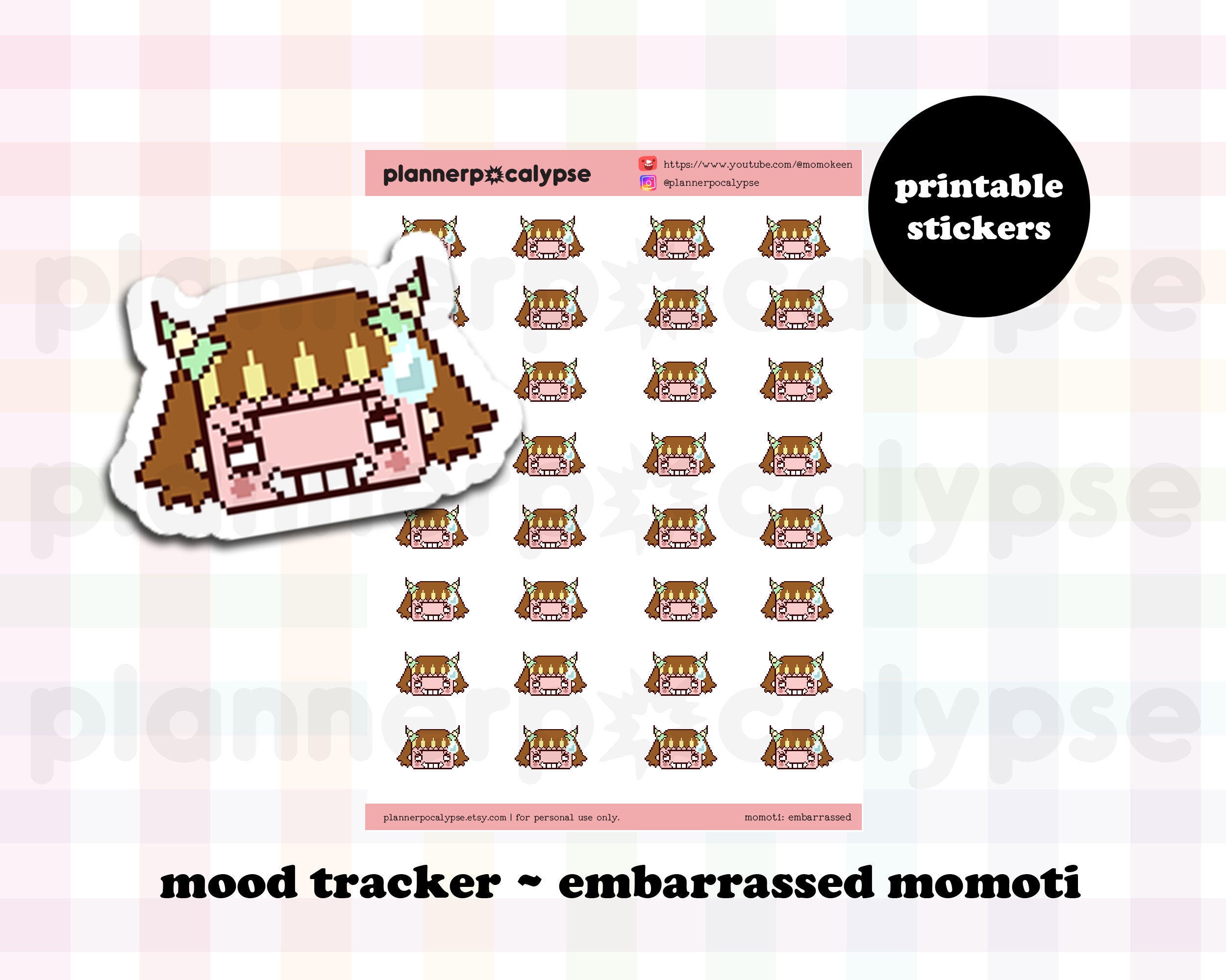 Embarrassed Momoti | Cute Printable Momokeen Emoji Stickers to Track ...