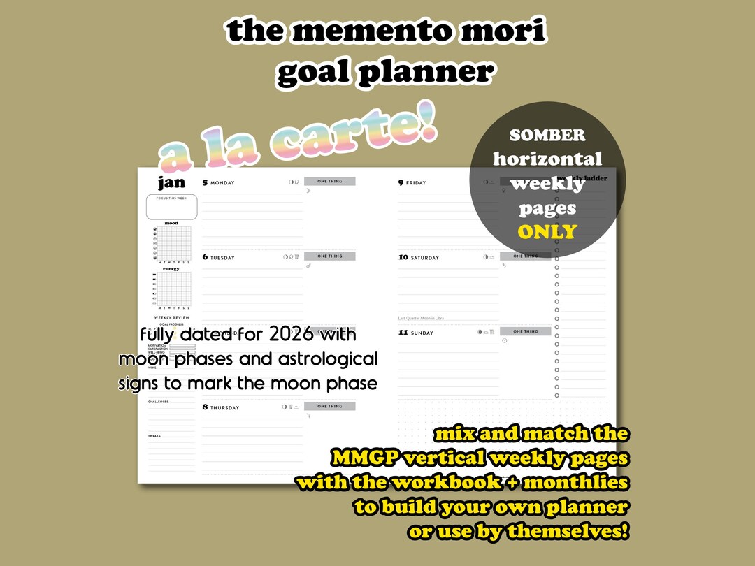 2026 the Memento Mori Goal Planner *A La Carte*: Horizontal Weekly ...
