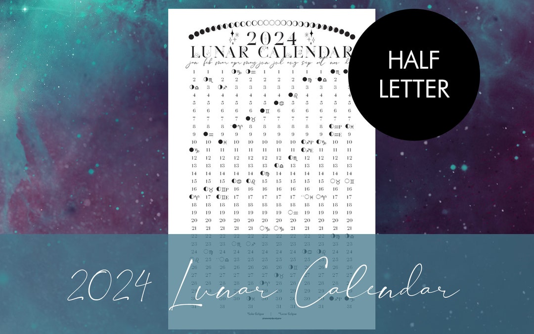 2024 Printable Lunar Calendar for Half Letter Rings Planner Discbound ...