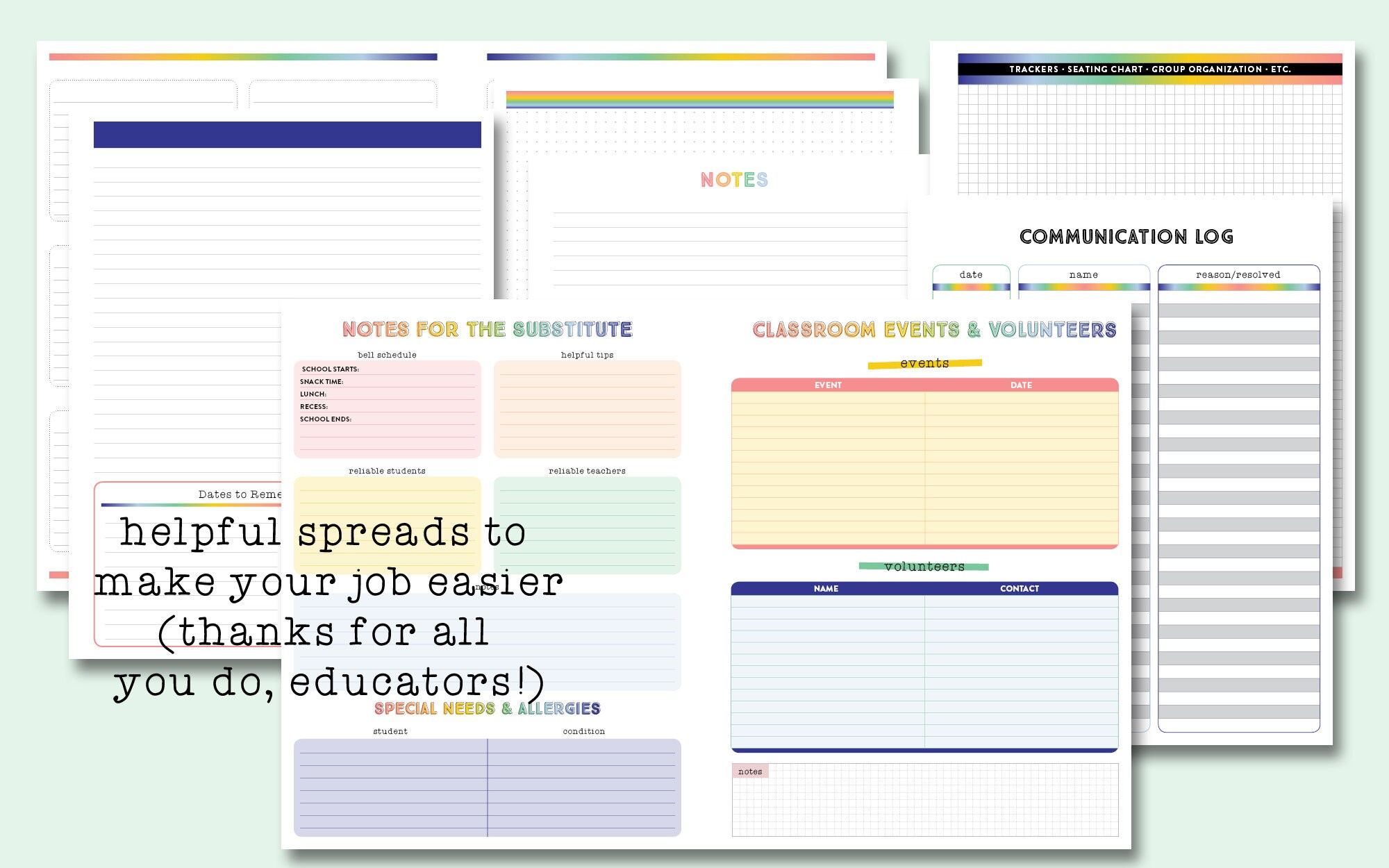 Undated Printable Teacher Lesson Planner for Big Happy Planner US ...
