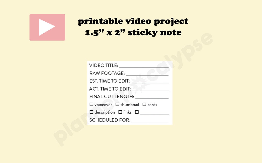 PRINTABLE Video Project Tracker 1.5" X 2" Sticky Notes for Filmmakers ...