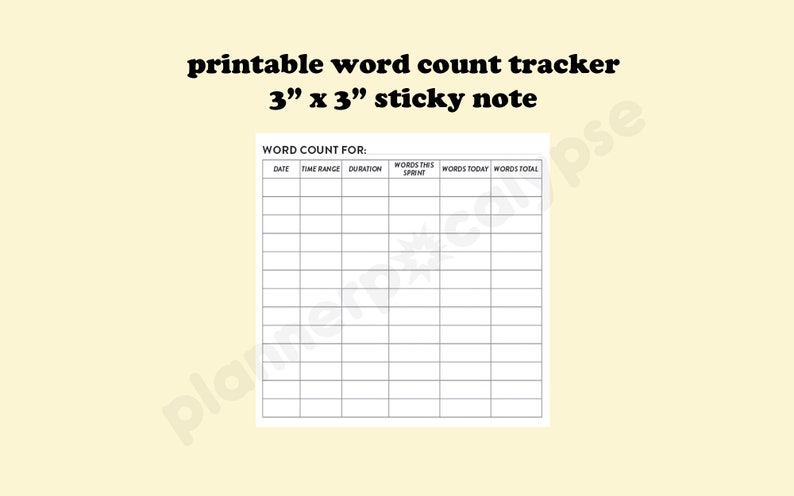 PRINTABLE Word Count Tracker 3" X 3" Sticky Notes for Writers, Bloggers ...