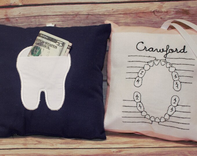 Embroidered Personalized Tooth Fairy Pillow With Applique Tooth Pocket ...