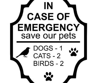 In Case of Emergency Save My Pet Window Decal Emergency Decal Pet Alert ...