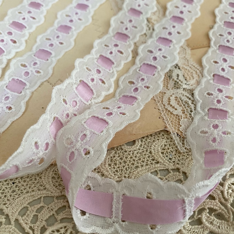 Vintage Broderie Anglaise Lilac Pink Ribbon Insert Eyelet Lace - Etsy