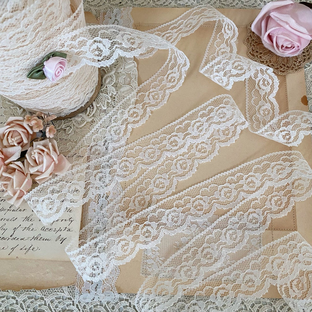 Vintage Rose Floral Raschel Lace Trim Gunne Sax Scalloped Lace by the ...