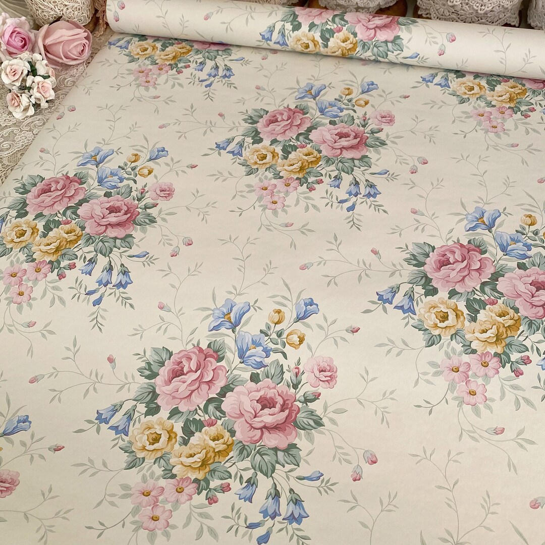 Vintage Floral Roses Wallpaper English Cottage Rose Floral Wallpaper by ...
