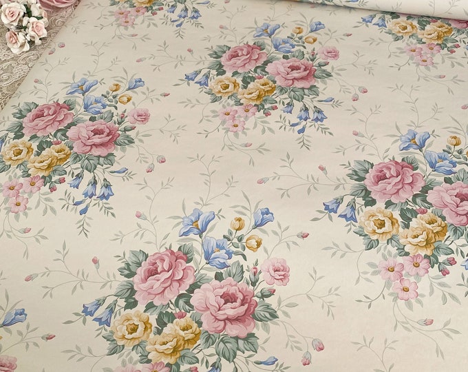 Vintage Floral Roses Wallpaper English Cottage Rose Floral Wallpaper by ...