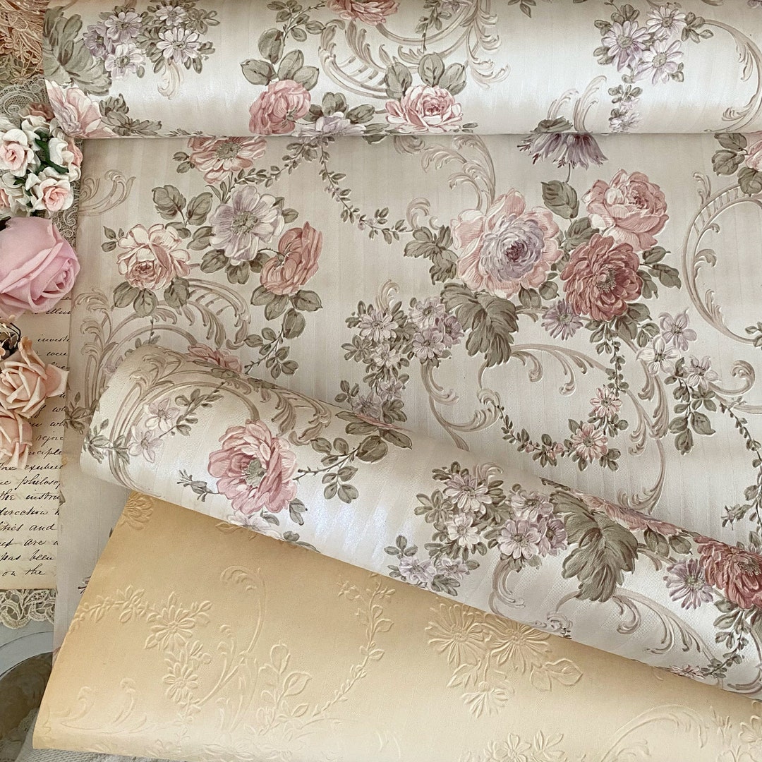 RESERVED Vintage French Floral Rose Embossed Wallpaper by the Yard - Etsy