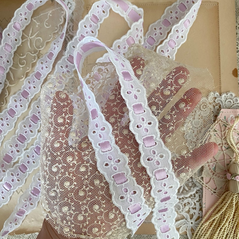 Vintage Broderie Anglaise Lilac Pink Ribbon Insert Eyelet Lace - Etsy