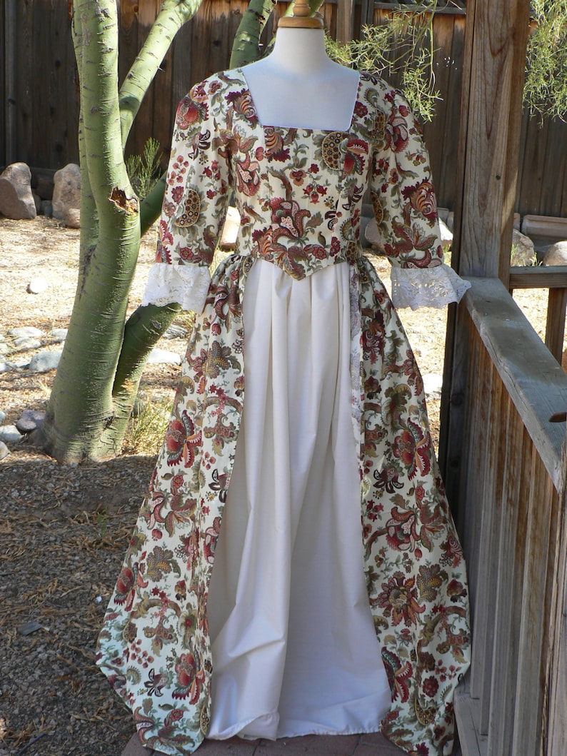 Colonial Era Split Front Dress Cotton Floral 18th Century Gown - Etsy